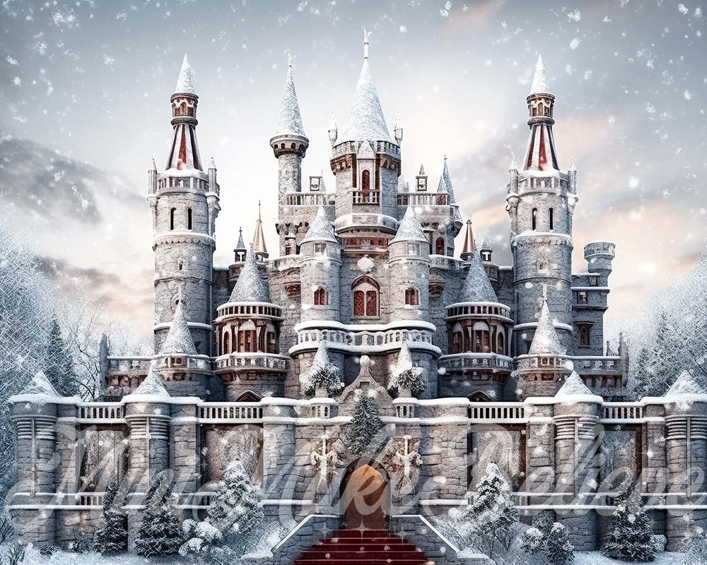 Magical Snowy Winter Castle Backdrop