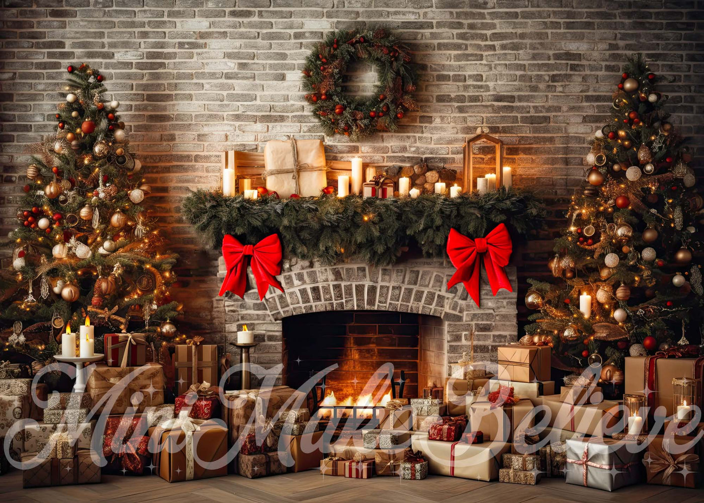 Cozy Festive Hearth Christmas Backdrop