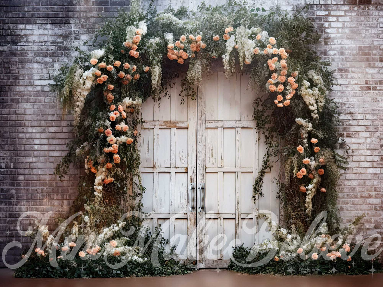 Kate Christmas Rustic Brick Wall with Floral Arch Doors Winter Backdrop ...