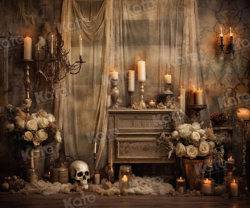 Vintage Gothic Candlelit Floral Backdrop