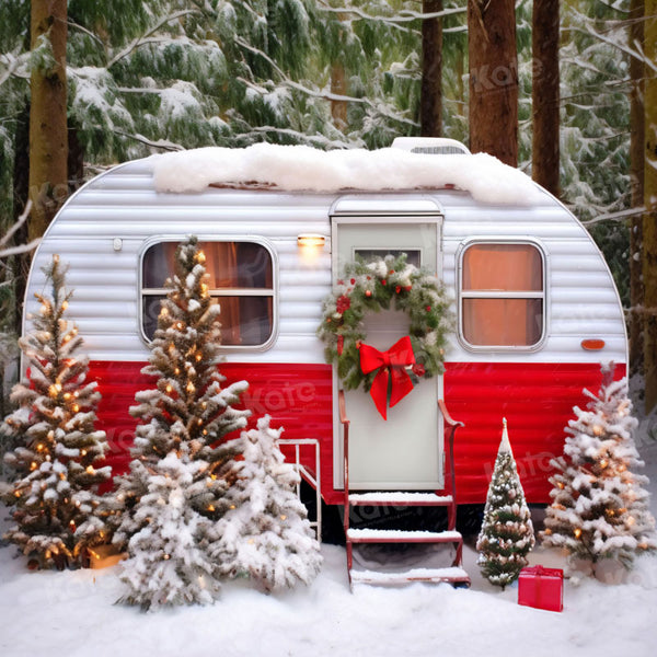 Cozy Winter Christmas Camper Backdrop