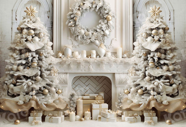 Elegant Winter Holiday Fireplace Backdrop