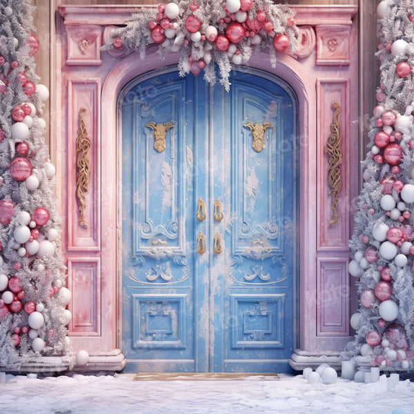 Vintage Blue Door Winter Holiday Backdrop