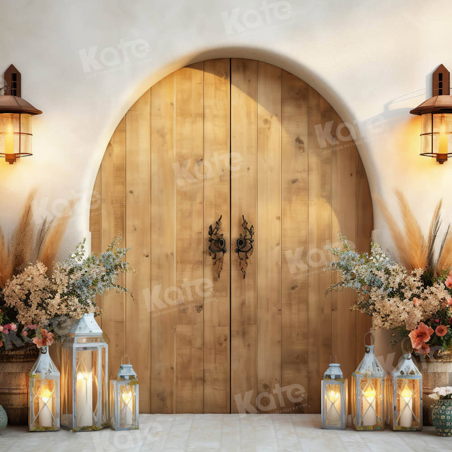Kate Autumn Cream Elegant Brown Barn Door Backdrop Designed by Emetsel