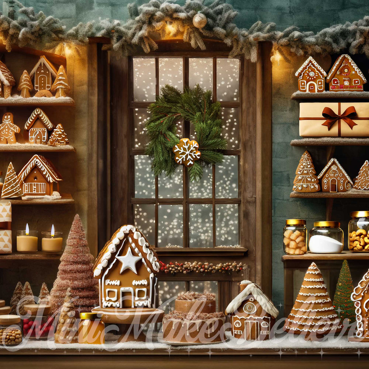 Cozy Winter Holiday Gingerbread Scene