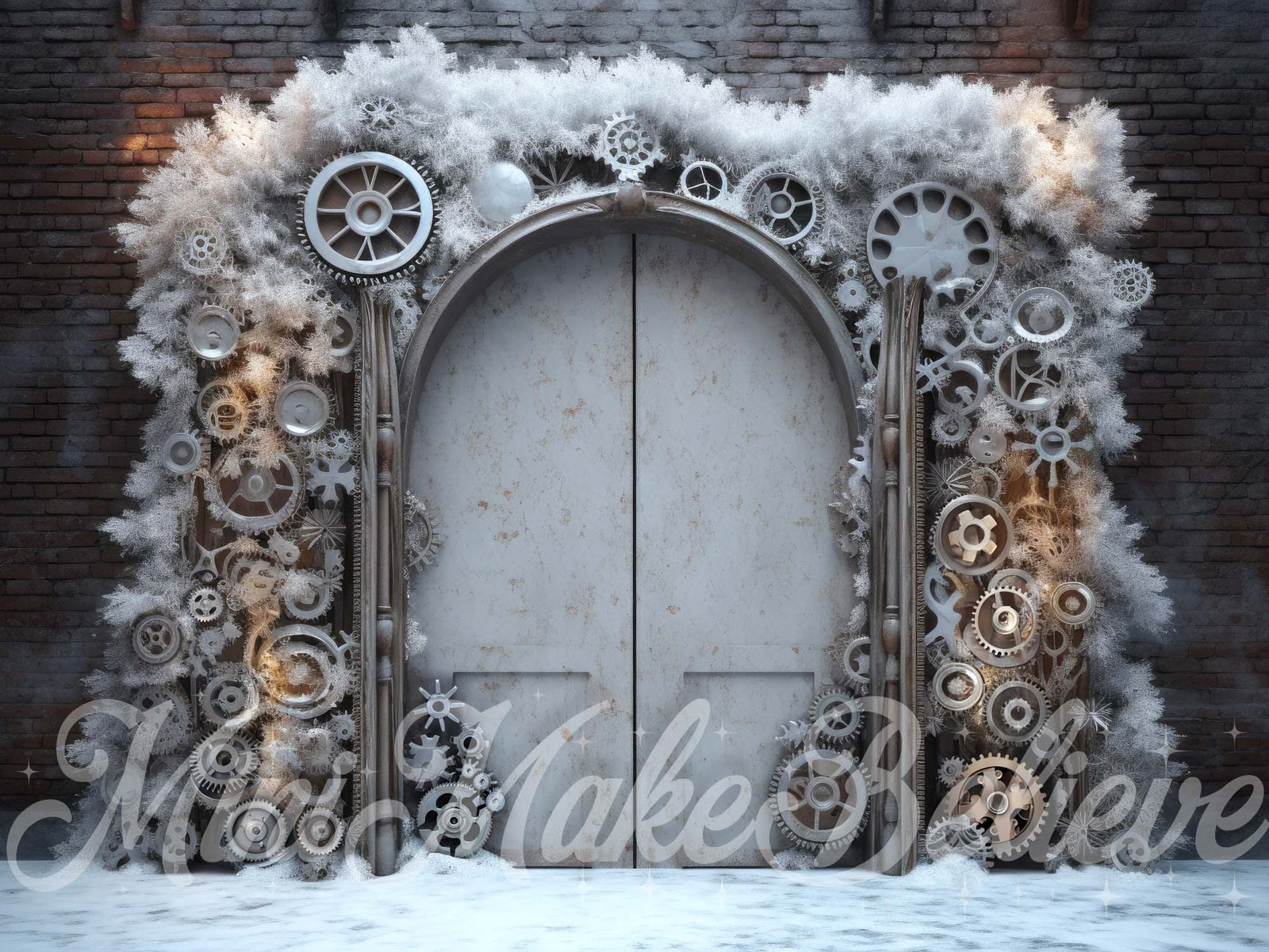 Kate Christmas Winter Steampunk Doors Snow Backdrop Designed by Mini M