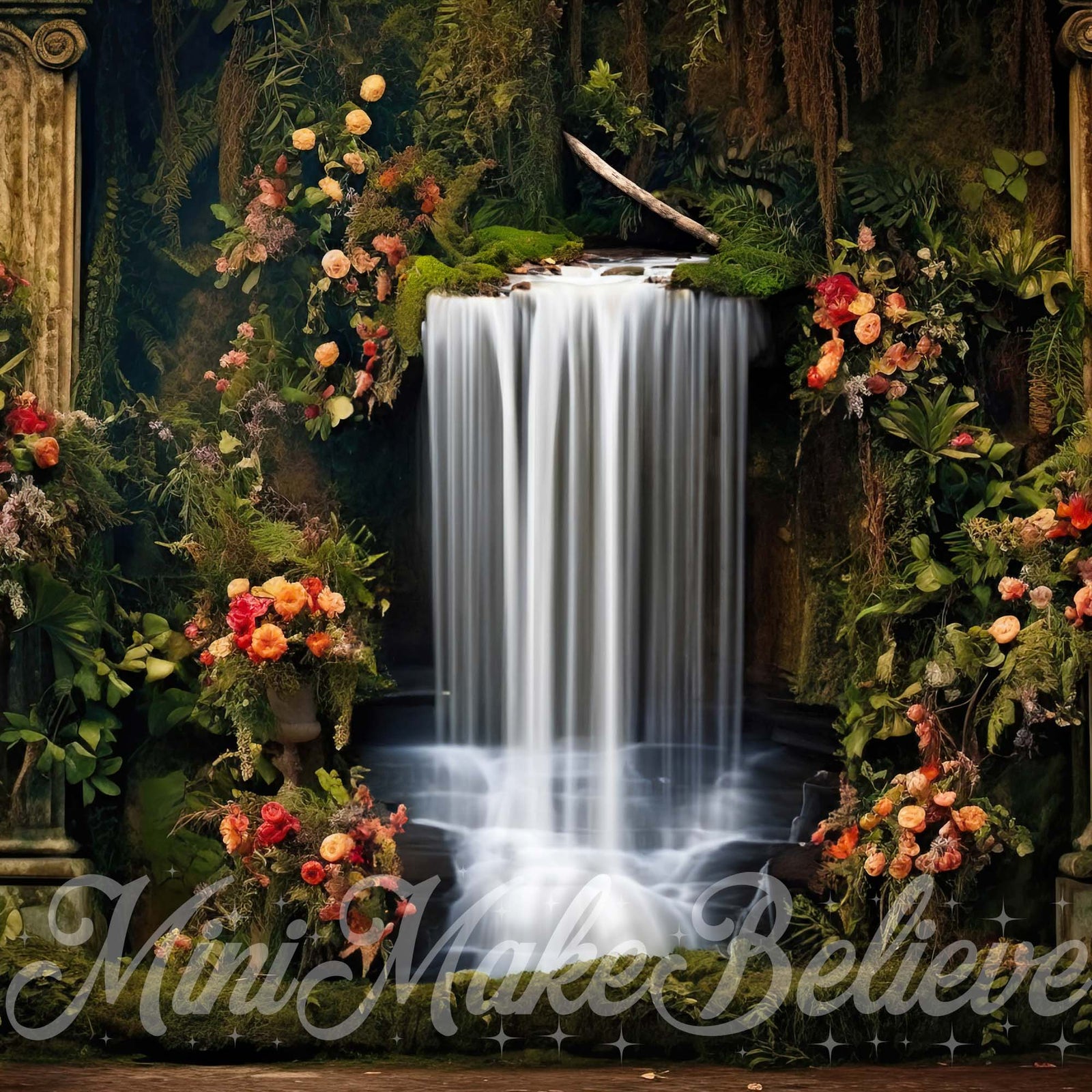 Enchanted Floral Waterfall Garden Backdrop