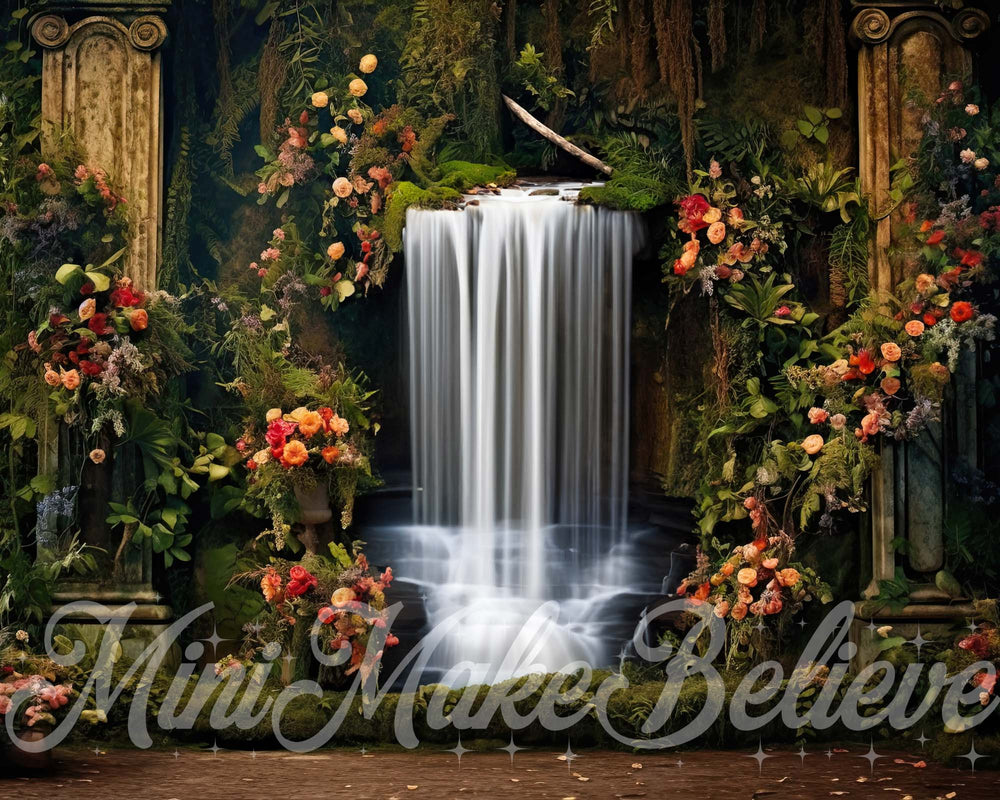 Enchanted Floral Waterfall Garden Backdrop