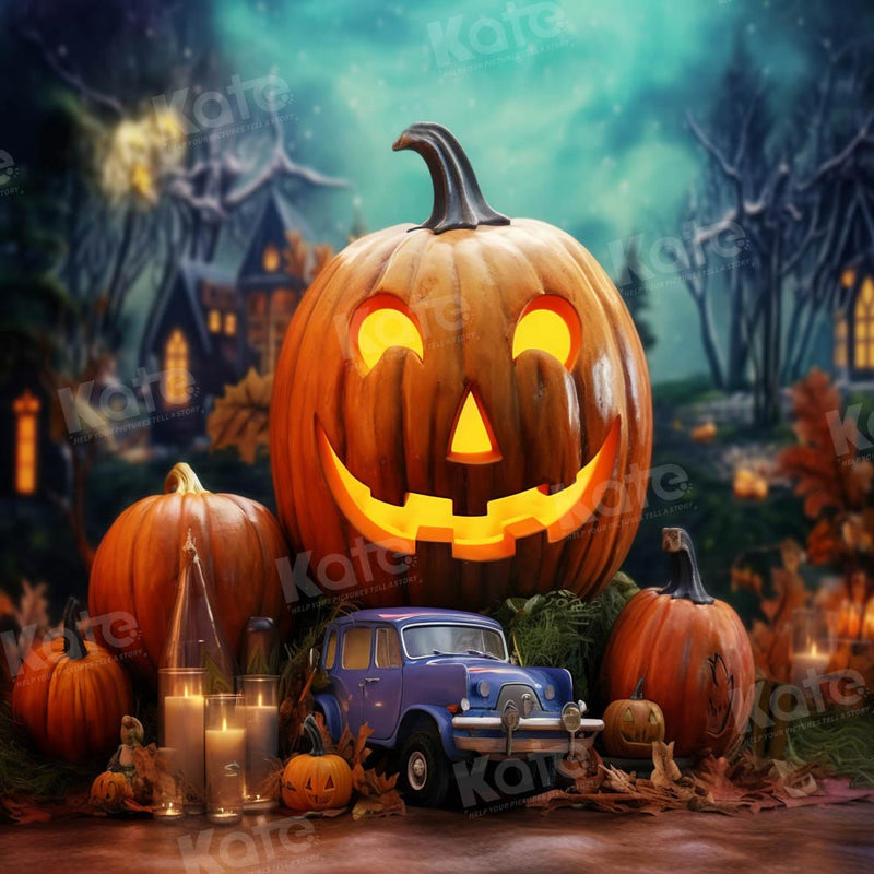 Kate Halloween Pumpkin Car in Night Backdrop Designed by Chain Photogr