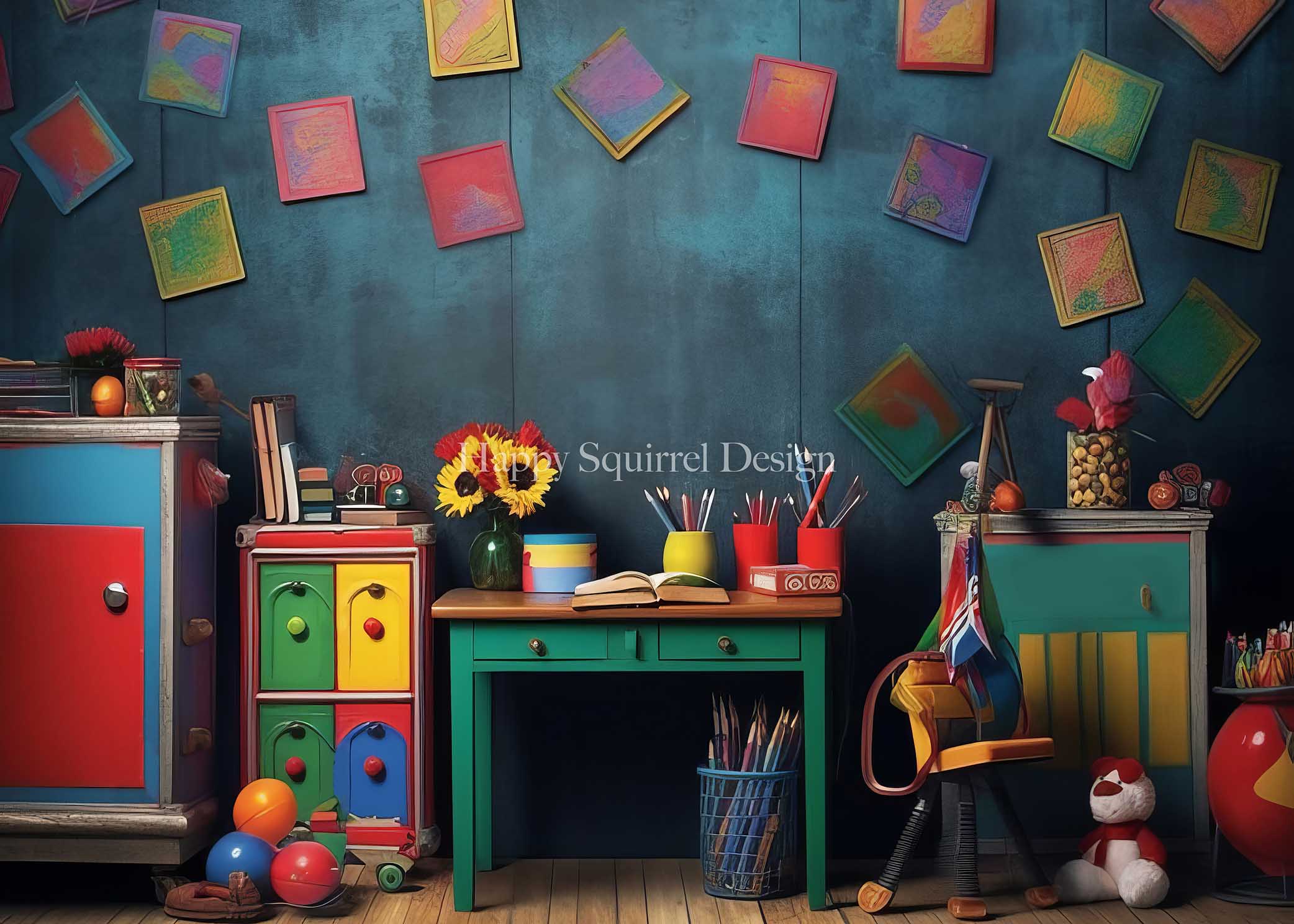 Kate Back to School Colorful Classroom Backdrop Designed by Happy Squi