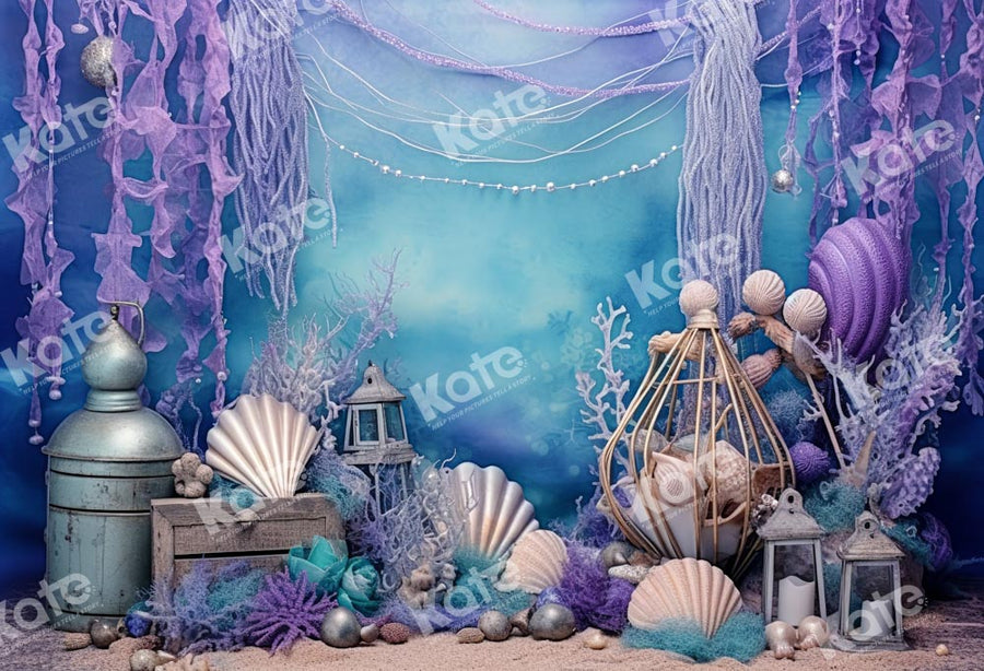 Kate Summer Purple Deep Sea Shell Mermaid Backdrop for Photography