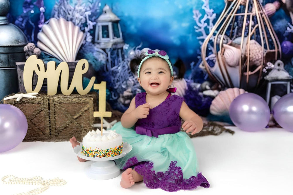 Kate Summer Purple Deep Sea Shell Mermaid Backdrop for Photography