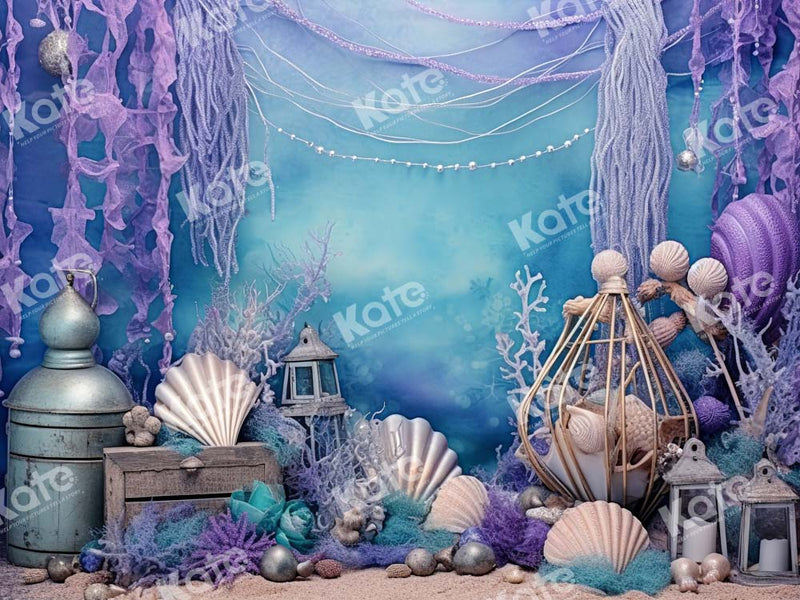 Kate Summer Purple Deep Sea Shell Mermaid Backdrop for Photography
