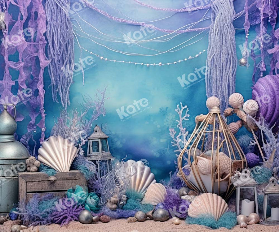Kate Summer Purple Deep Sea Shell Mermaid Backdrop for Photography
