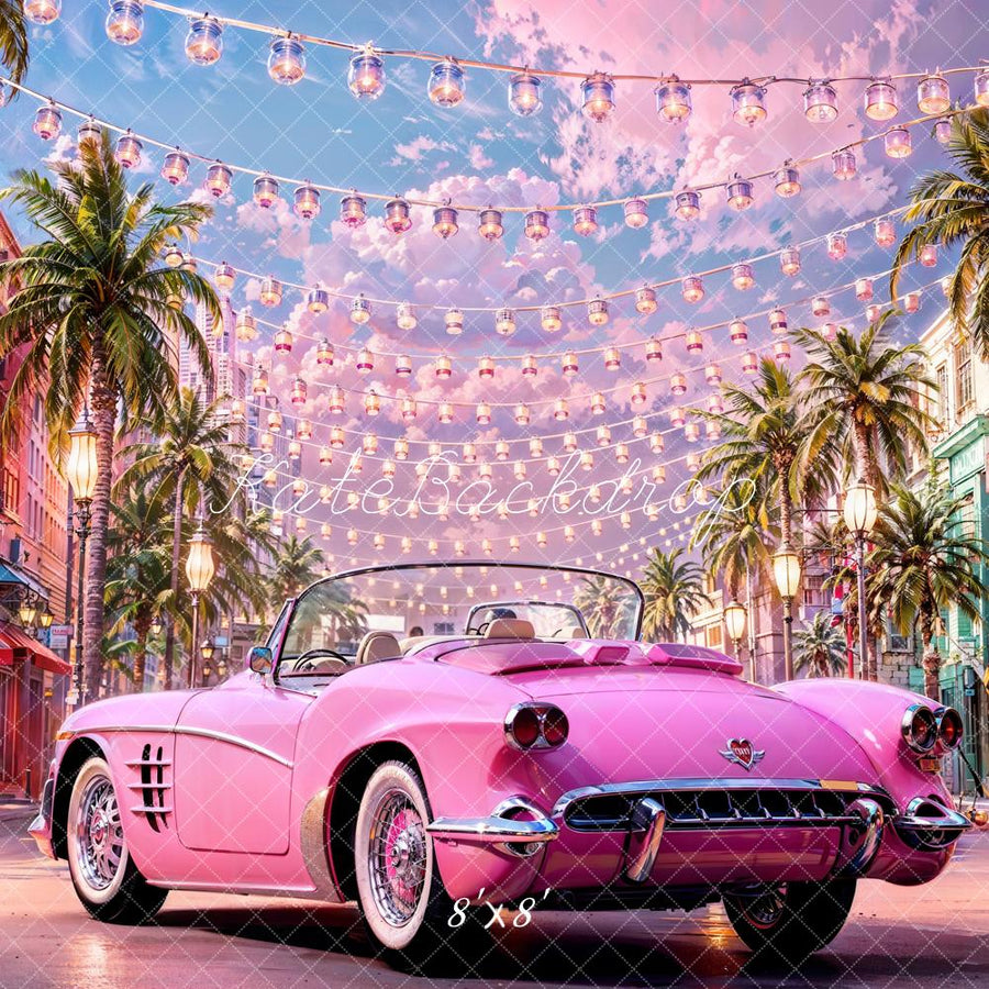 Vintage Pink Convertible Tropical Street