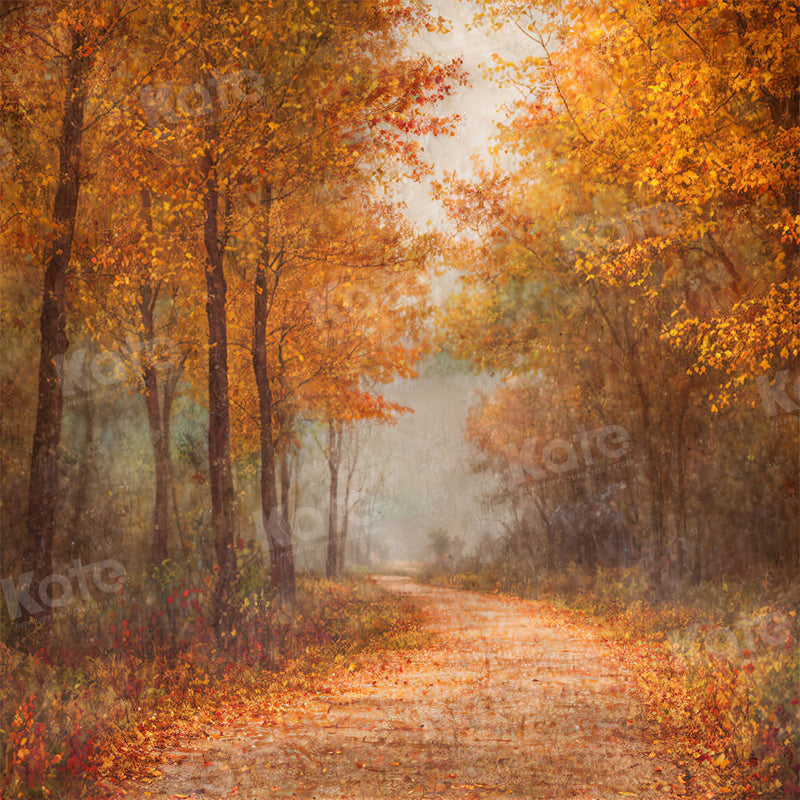 Golden Autumn Forest Path Backdrop