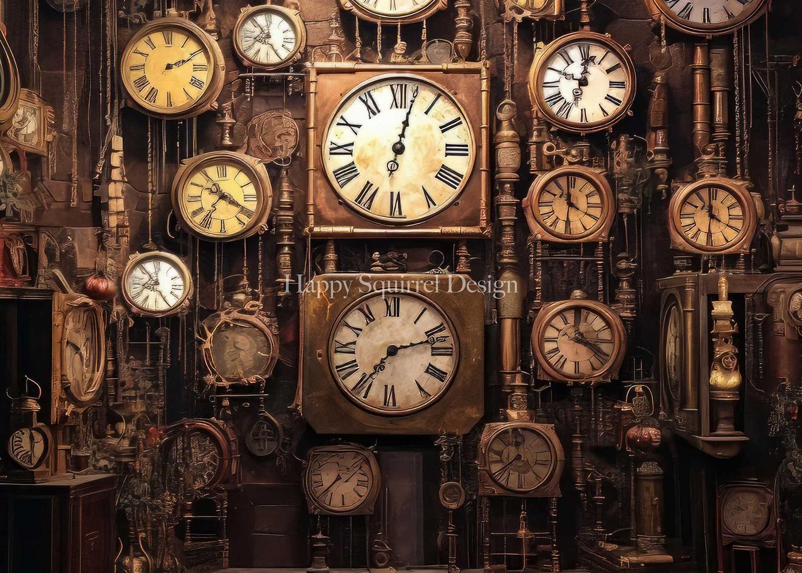 Vintage Antique Clocks Steampunk Backdrop