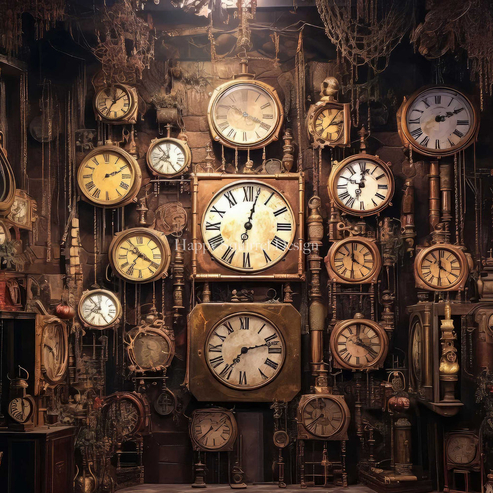 Vintage Antique Clocks Steampunk Backdrop