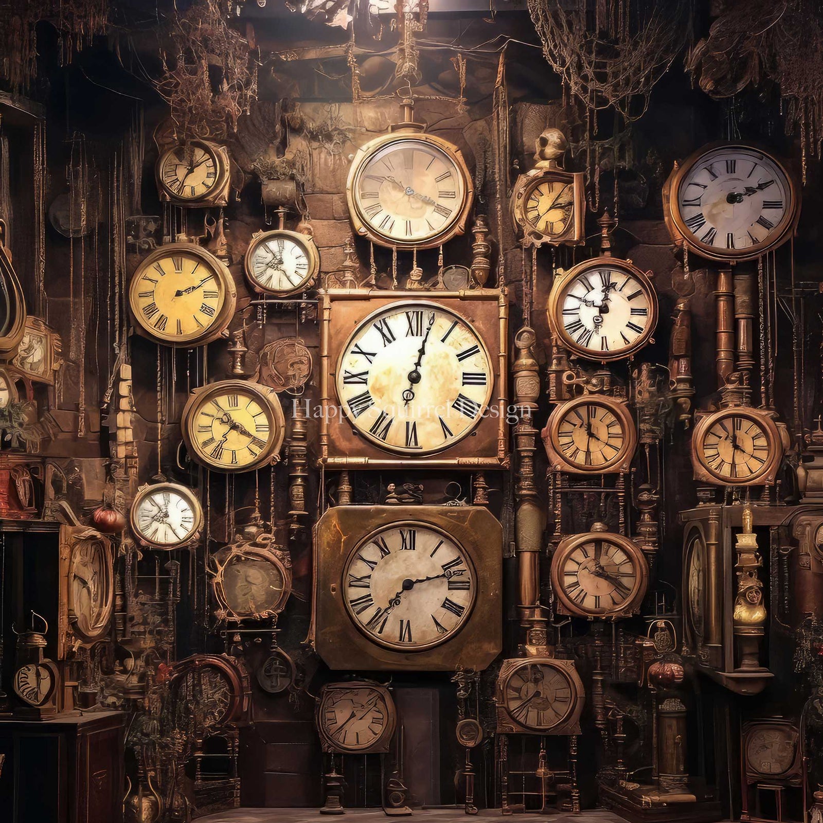 Vintage Antique Clocks Steampunk Backdrop
