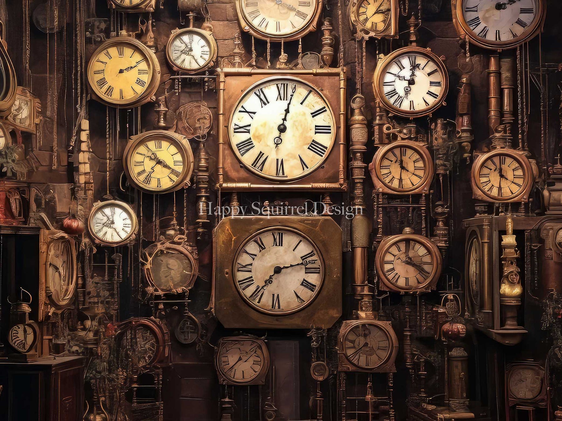 Vintage Antique Clocks Steampunk Backdrop