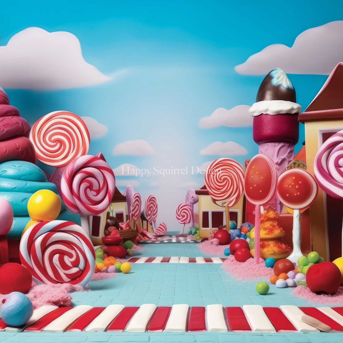 Whimsical Candy Village Fantasy Backdrop