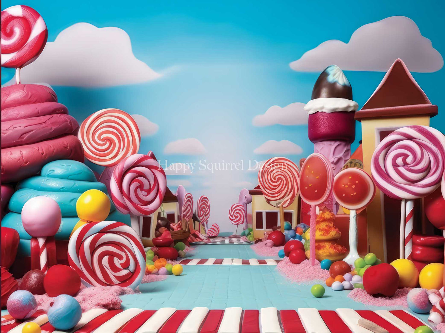Whimsical Candy Village Fantasy Backdrop