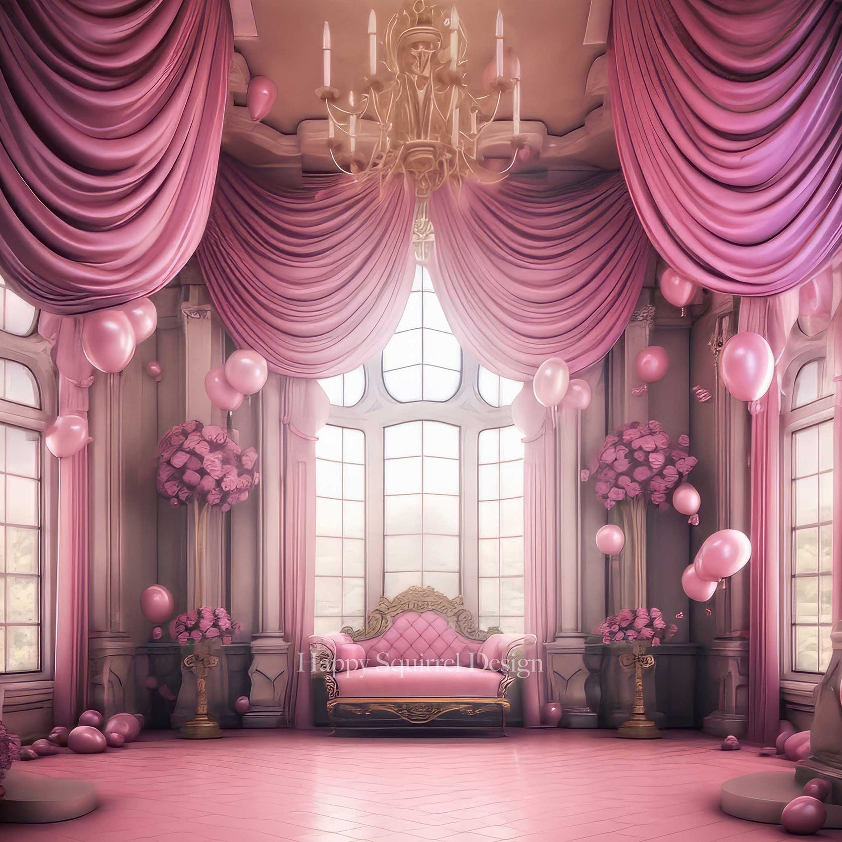 Elegant Pink Vintage Ballroom Backdrop