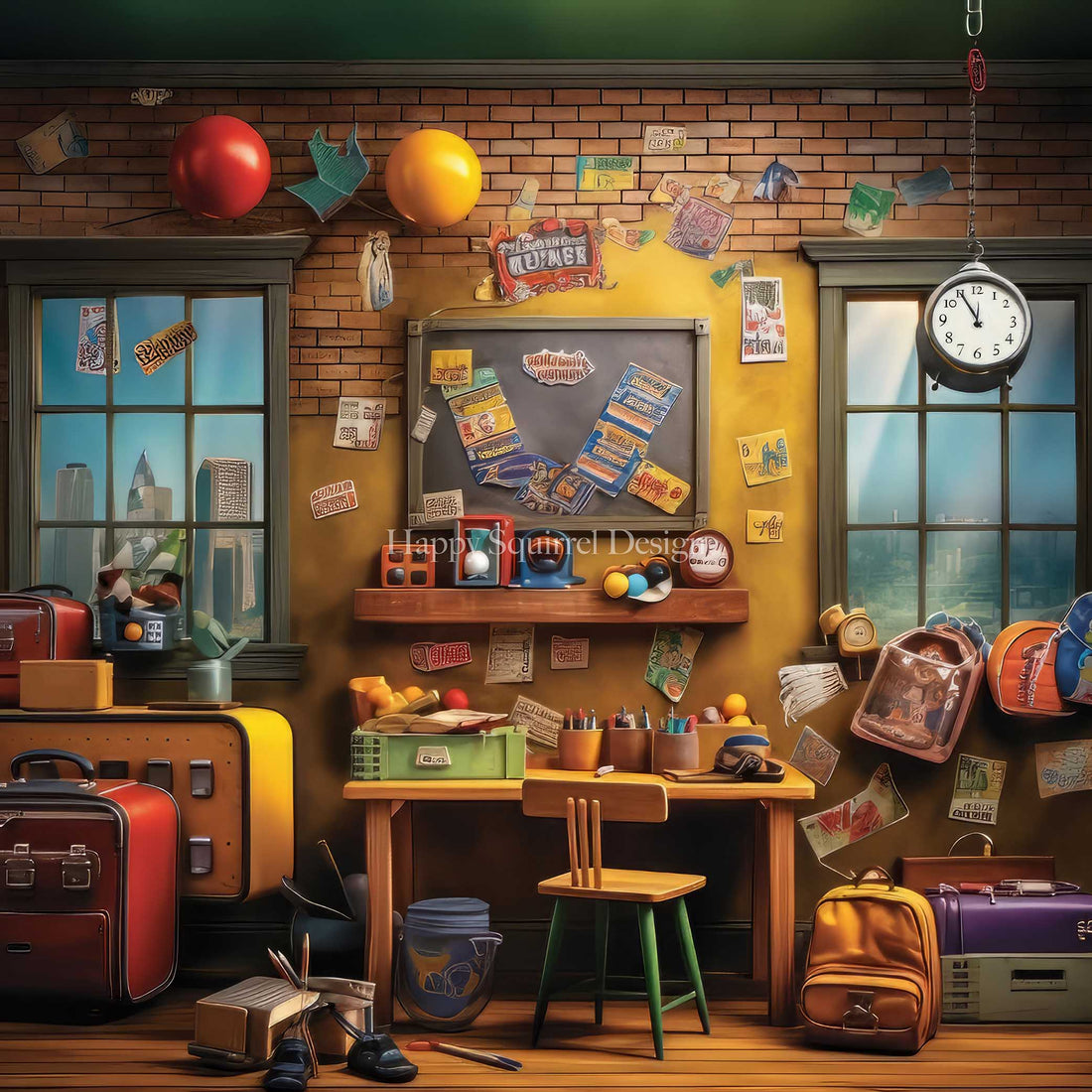 Vintage School Desk Classroom Backdrop