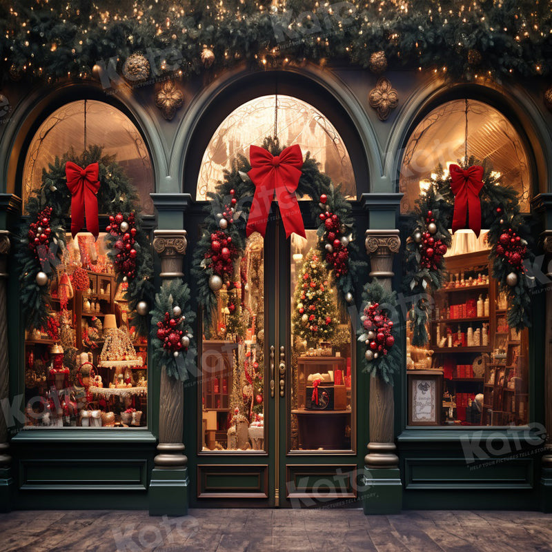 Festive Holiday Storefront Christmas Backdrop