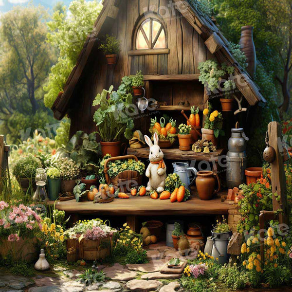 Rustic Garden Cottage Bunny Backdrop