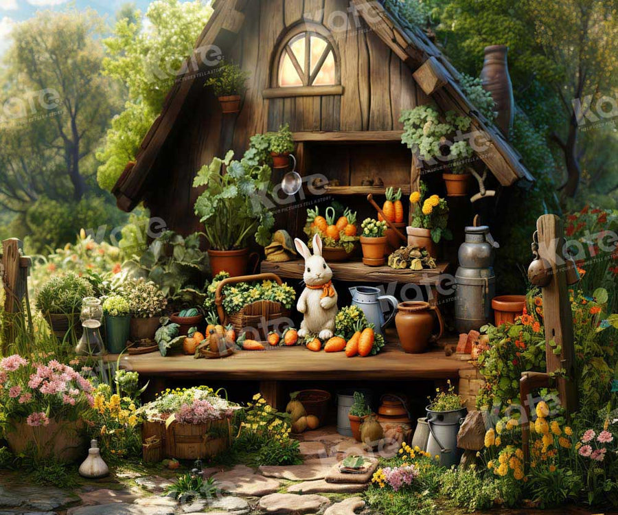 Rustic Garden Cottage Bunny Backdrop