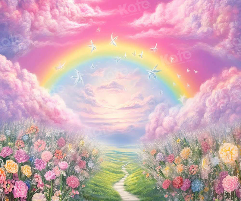 Dreamy Pastel Rainbow Floral Backdrop
