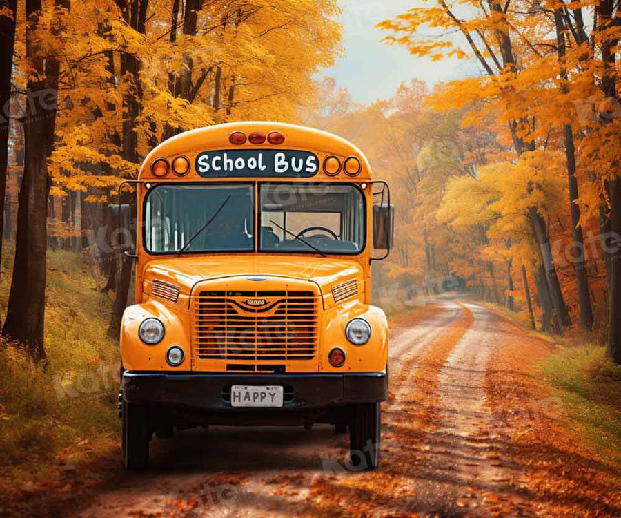 Autumn Vintage School Bus Backdrop