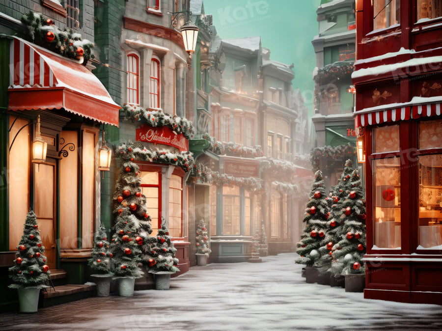 Cozy Festive Christmas Village Street Backdrop