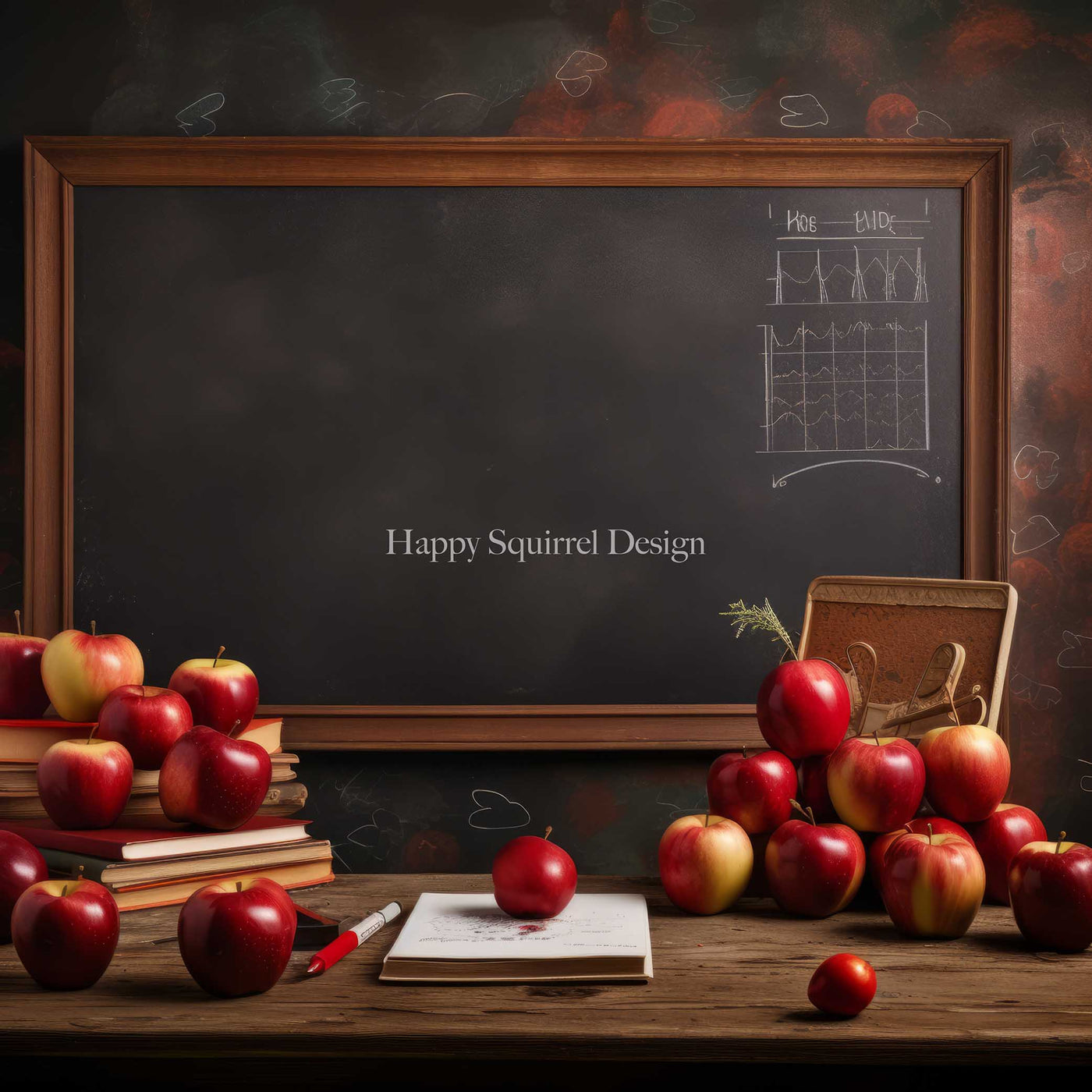 Rustic Classroom Apple Chalkboard Backdrop