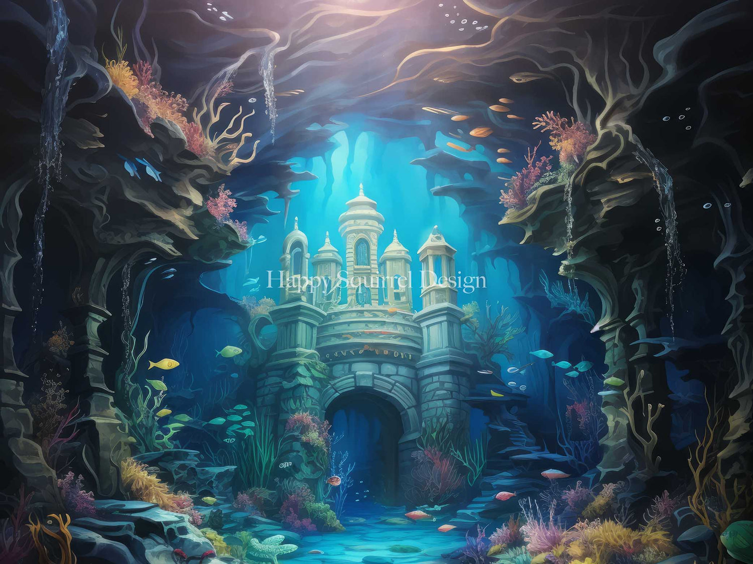 Mystical Underwater Castle Fantasy Backdrop