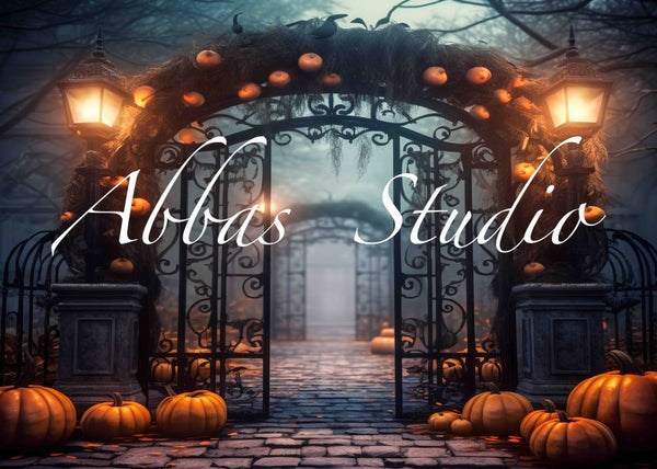 Enchanted Halloween Pumpkin Gate Backdrop