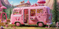 Vintage Pink Retro Candy Van Backdrop