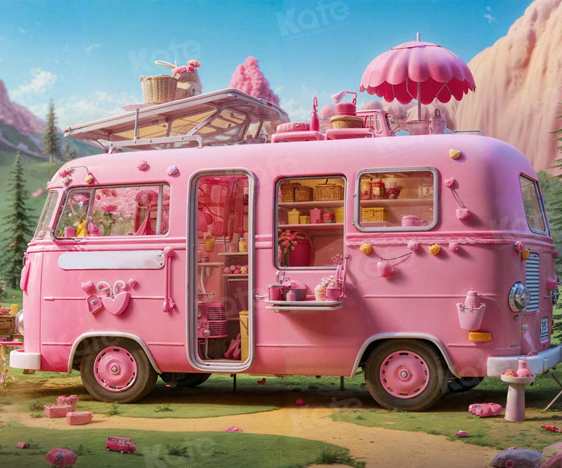 Vintage Pink Retro Candy Van Backdrop