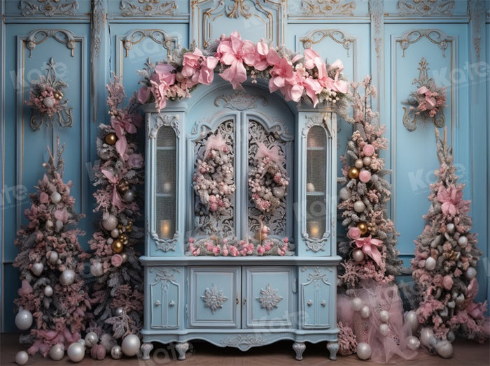 Elegant Vintage Blue Floral Cabinet Backdrop