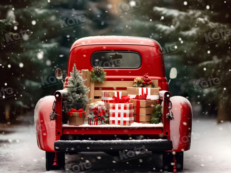 Kate Christmas Outdoor Red Car Truck Gifts Backdrop for Photography