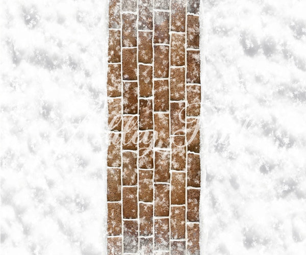 Rustic Snowy Brick Wall Backdrop