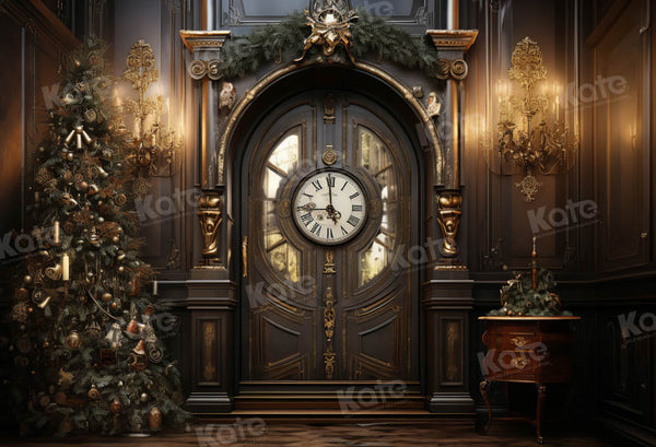Vintage Elegant Christmas Clock Door Backdrop