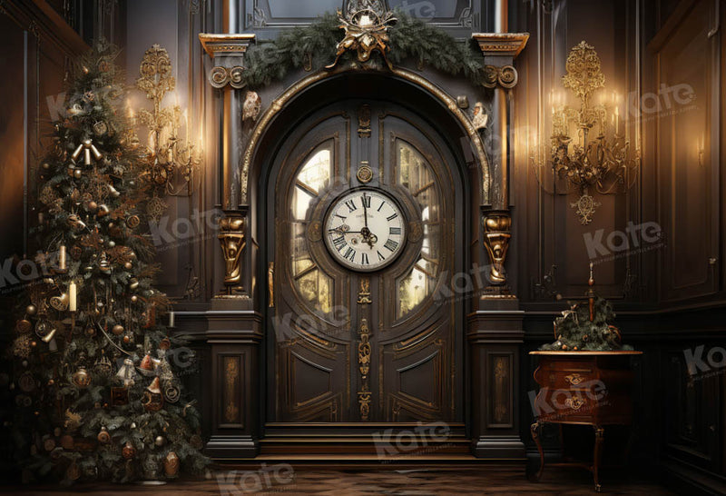 Vintage Elegant Christmas Clock Door Backdrop