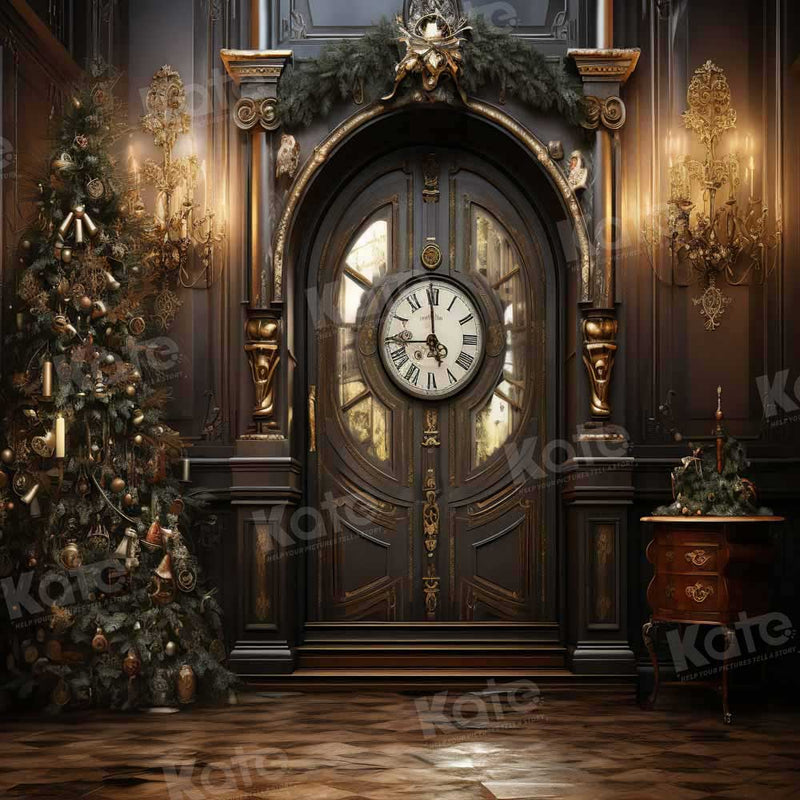 Vintage Elegant Christmas Clock Door Backdrop