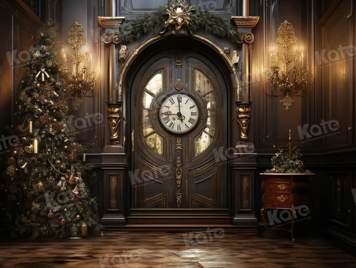 Vintage Elegant Christmas Clock Door Backdrop