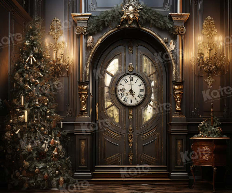 Vintage Elegant Christmas Clock Door Backdrop