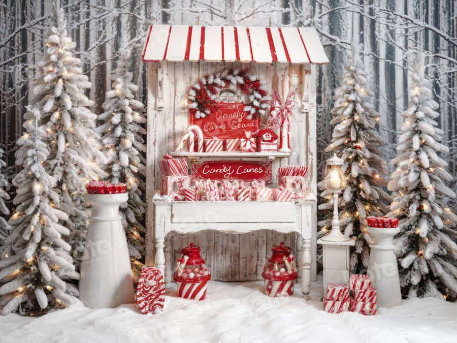 Winter Candy Canes Holiday Backdrop
