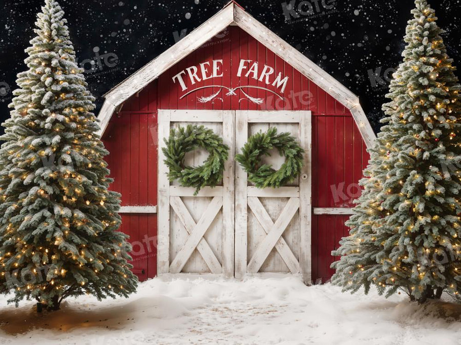 Cozy Winter Tree Farm Backdrop