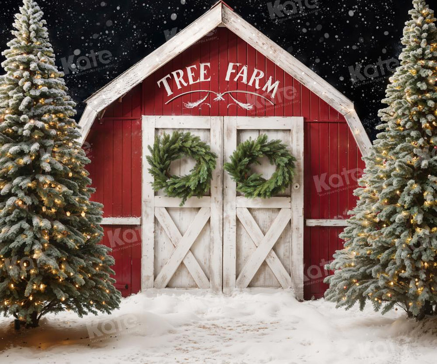 Cozy Winter Tree Farm Backdrop